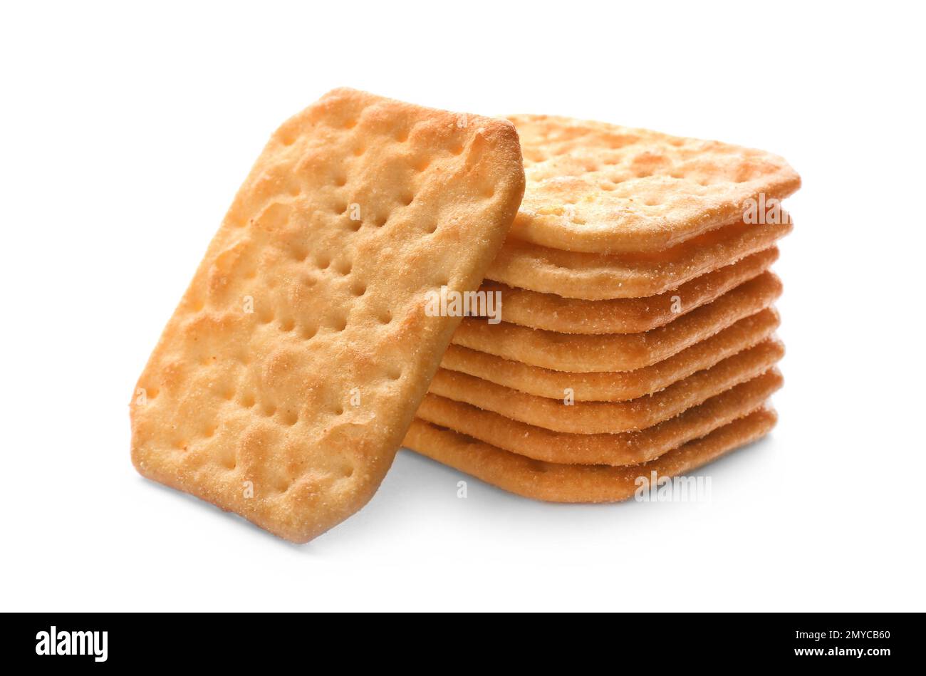 Stack of delicious crispy crackers isolated on white Stock Photo - Alamy