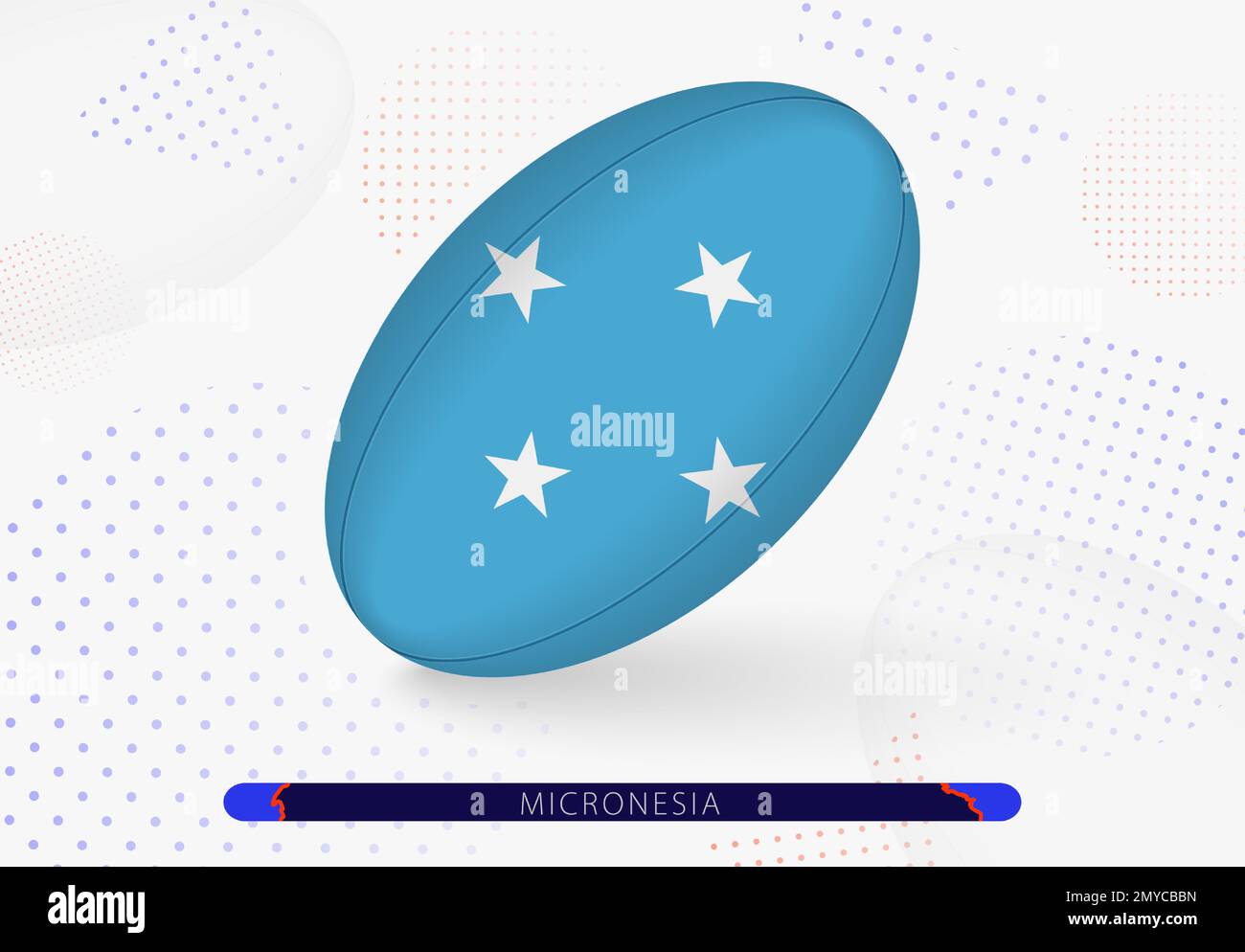 Rugby ball with the flag of Micronesia on it. Equipment for rugby team ...