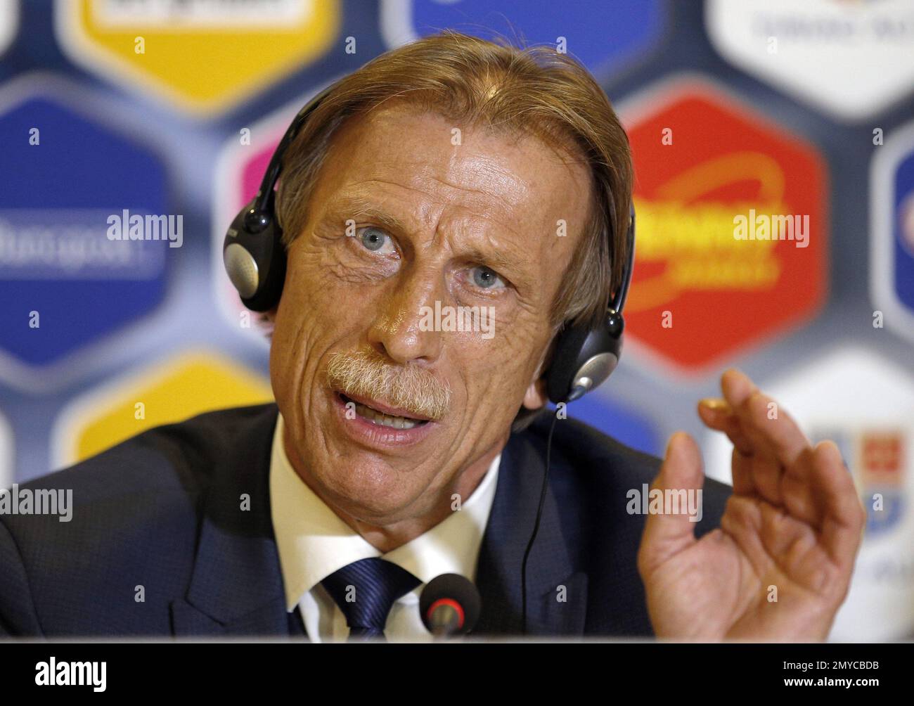 German soccer coach Christoph Daum speaks during a press conference in ...
