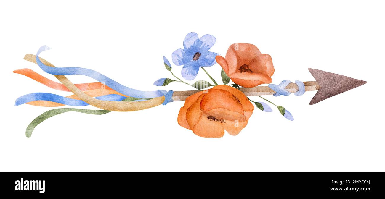 Floral arrow watercolor painting in boho style Stock Photo - Alamy