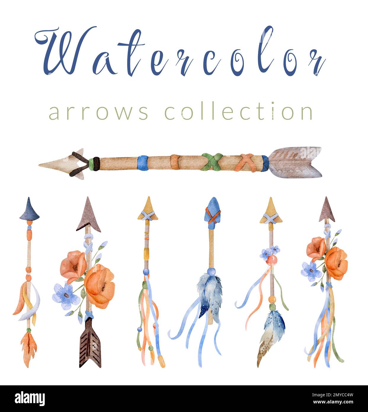 Floral arrow watercolor painting in boho style Stock Photo - Alamy