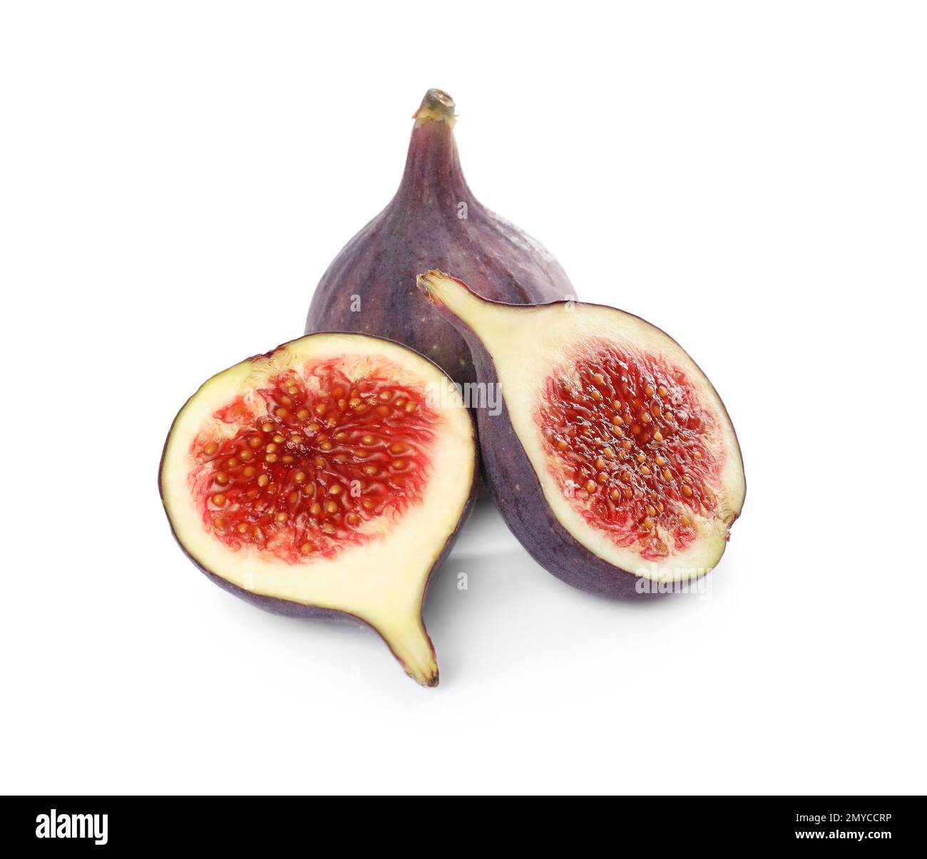 Whole and cut tasty fresh figs isolated on white Stock Photo - Alamy