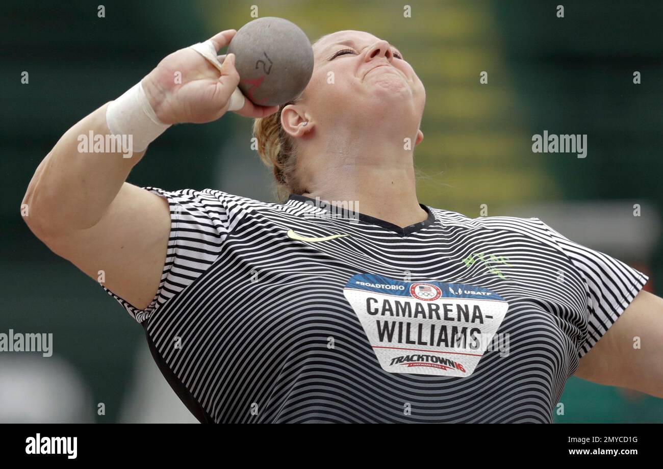 Jill Camarena-Williams competes during qualifying for the women’s shot ...