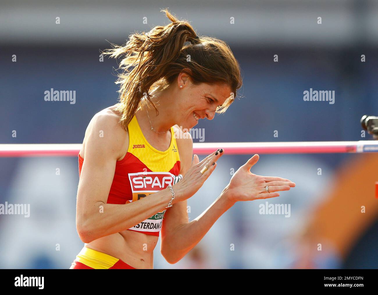 Spain's Ruth Beitia celebrates after winning the gold medal in the ...