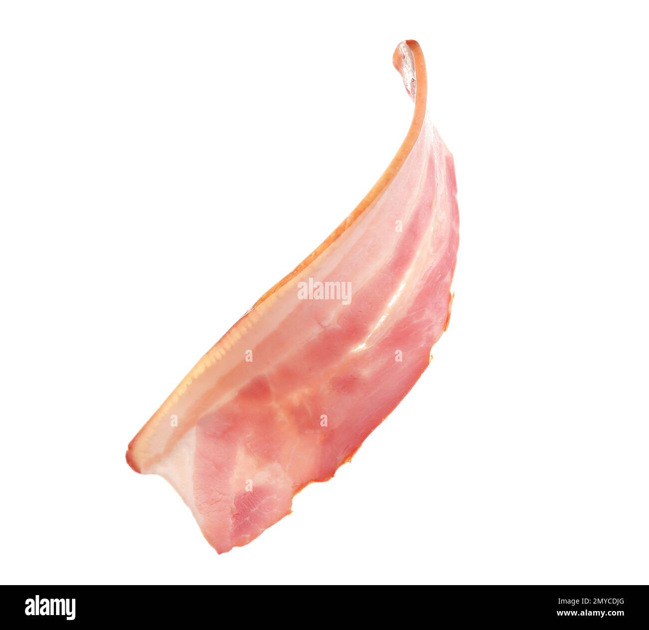 Fresh raw bacon slice on white background Stock Photo - Alamy