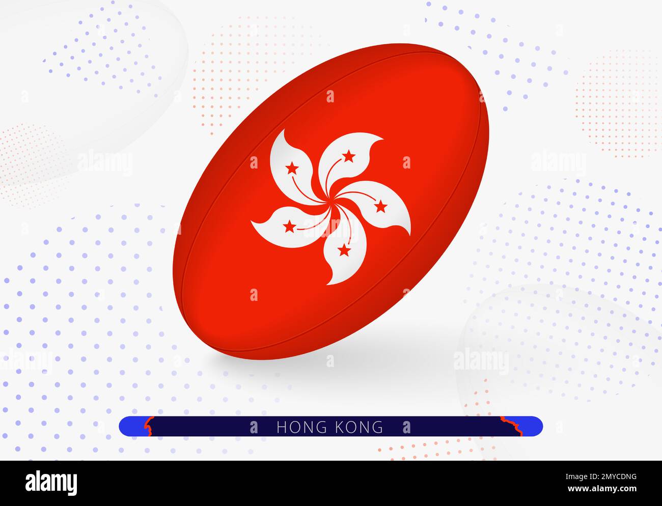 Rugby ball with the flag of Hong Kong on it. Equipment for rugby team ...
