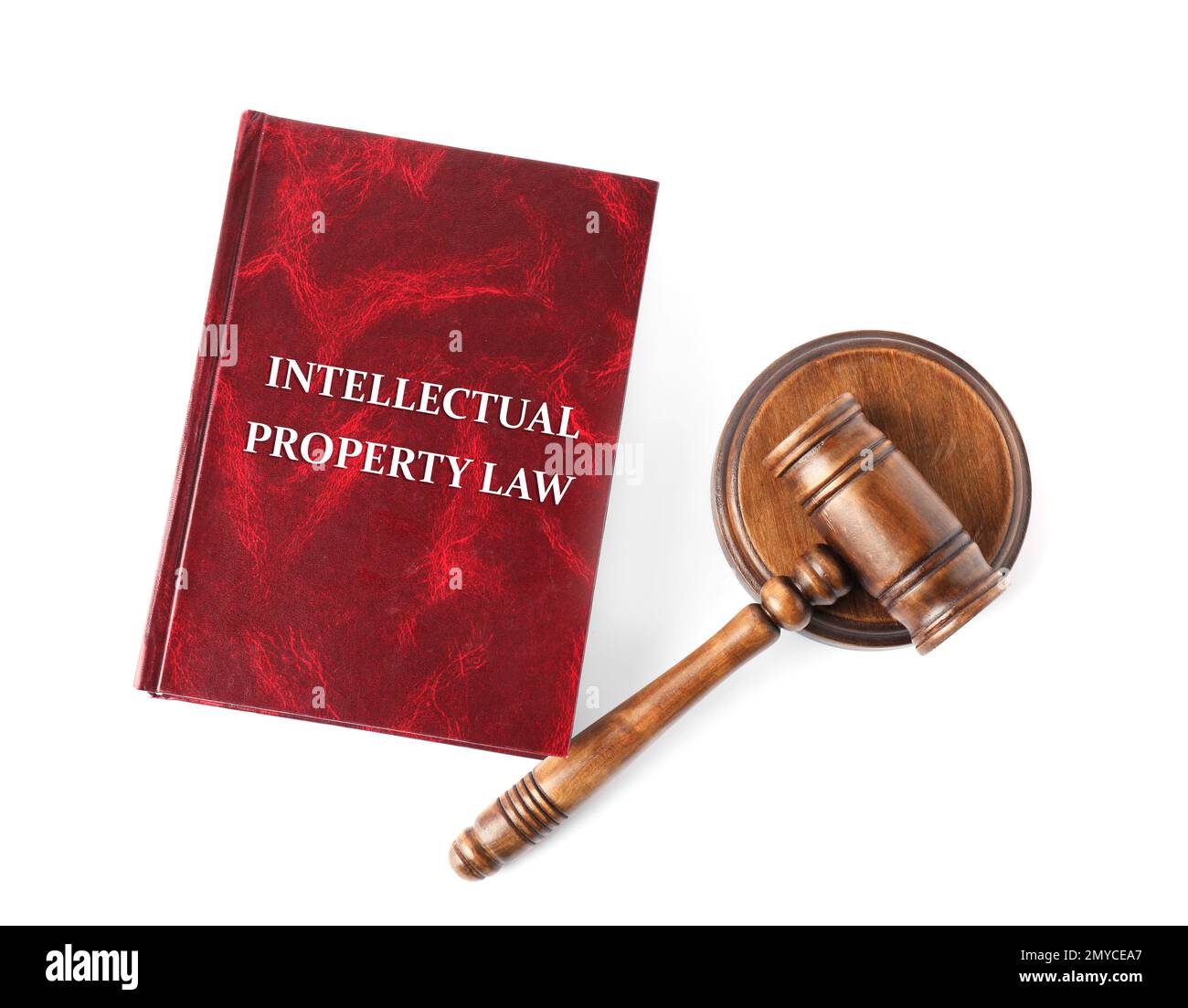 Intellectual Property law book and judge's gavel on white background ...