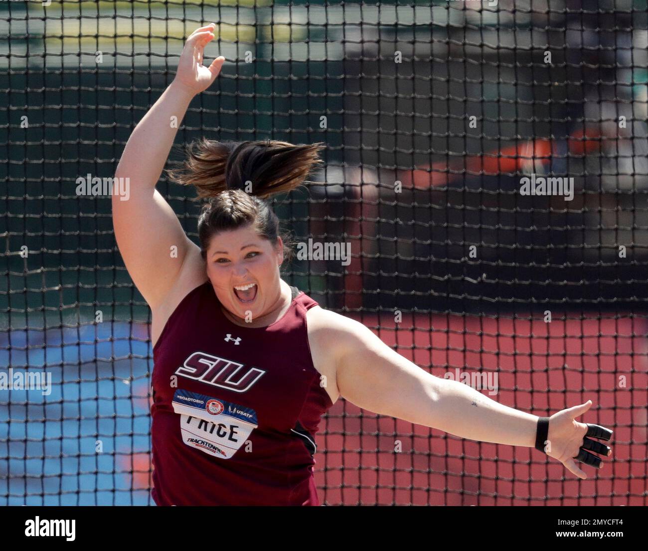 Deanna Price reacts during the women's hammer final at the U.S. Olympic ...