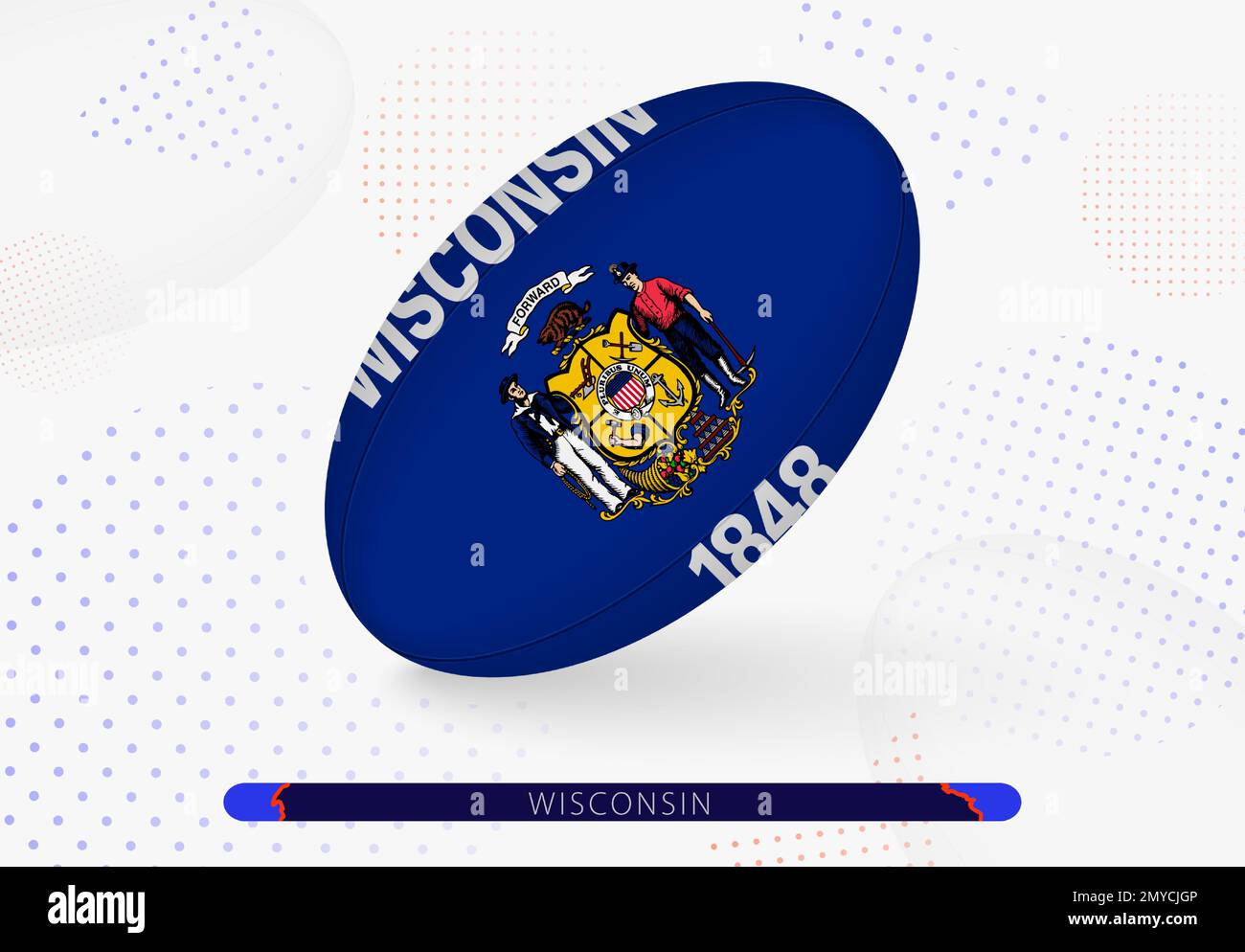 Rugby ball with the flag of Wisconsin on it. Equipment for rugby team ...