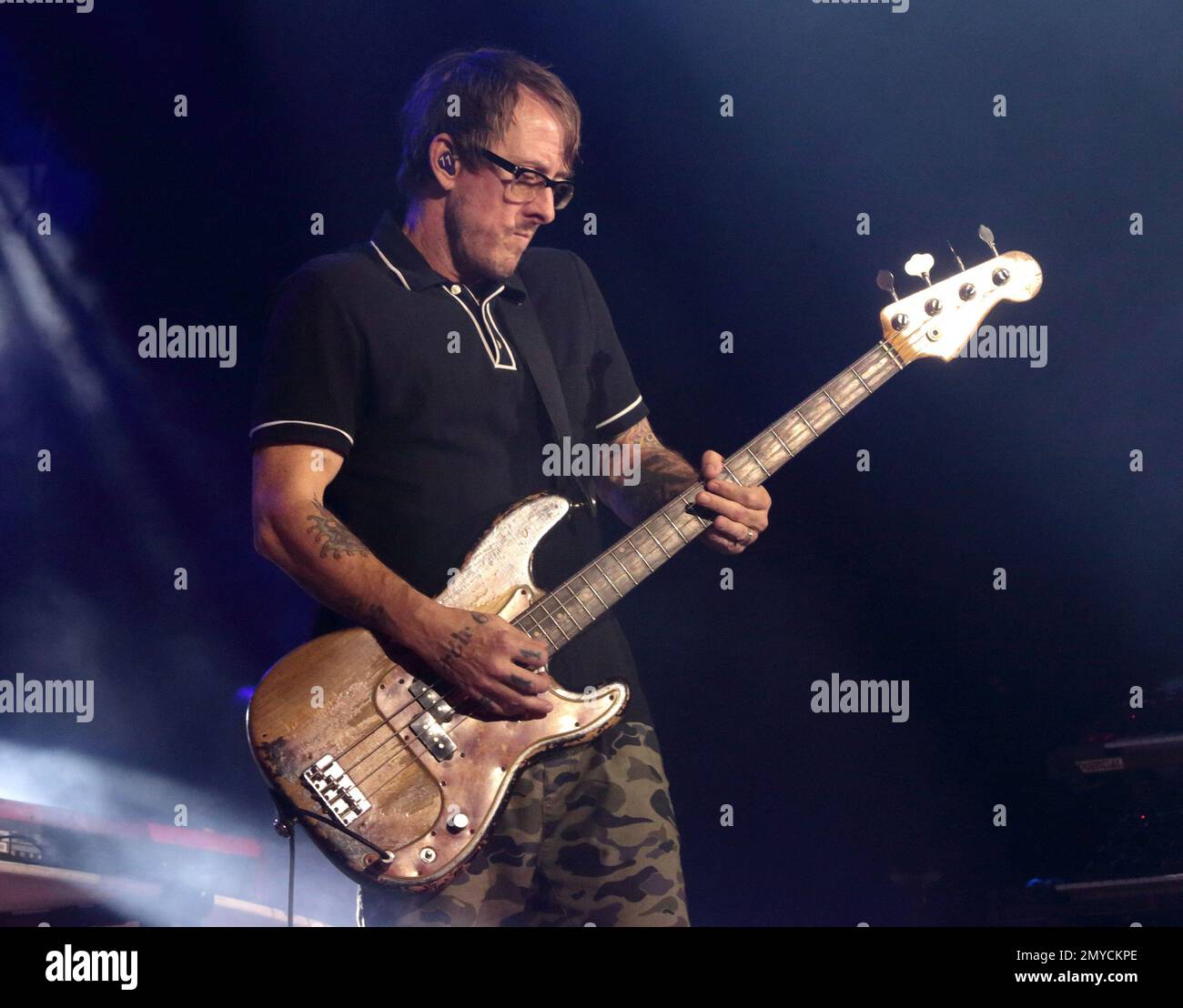 Scott Shriner of the band Weezer performs in concert at the BB&T ...