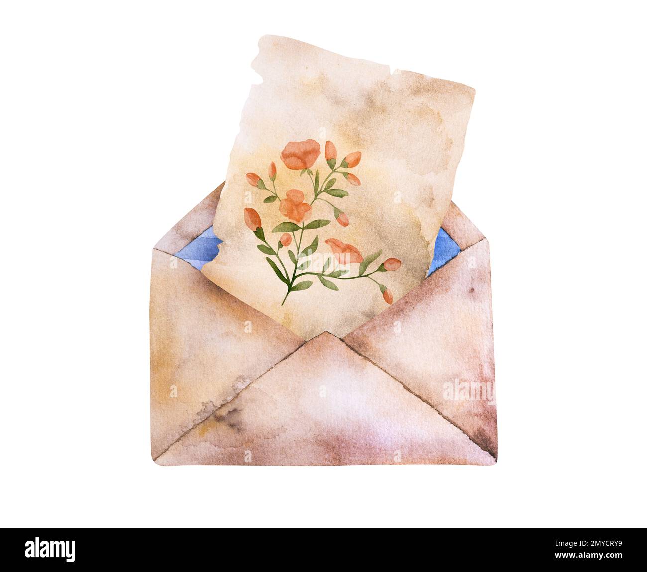 Vintage envelope with poppy flowers watercolor painting Stock Photo - Alamy