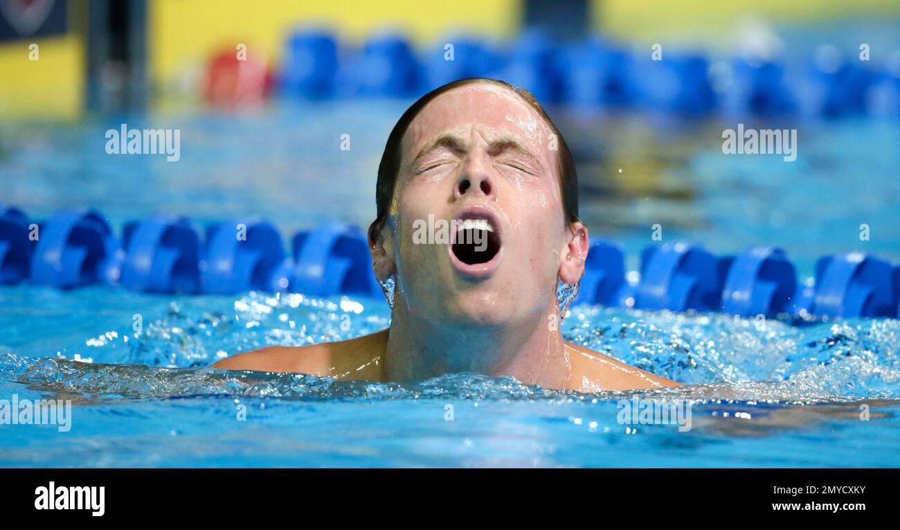 Connor Jaeger swims out of the pool after winning the men's 1500-meter ...