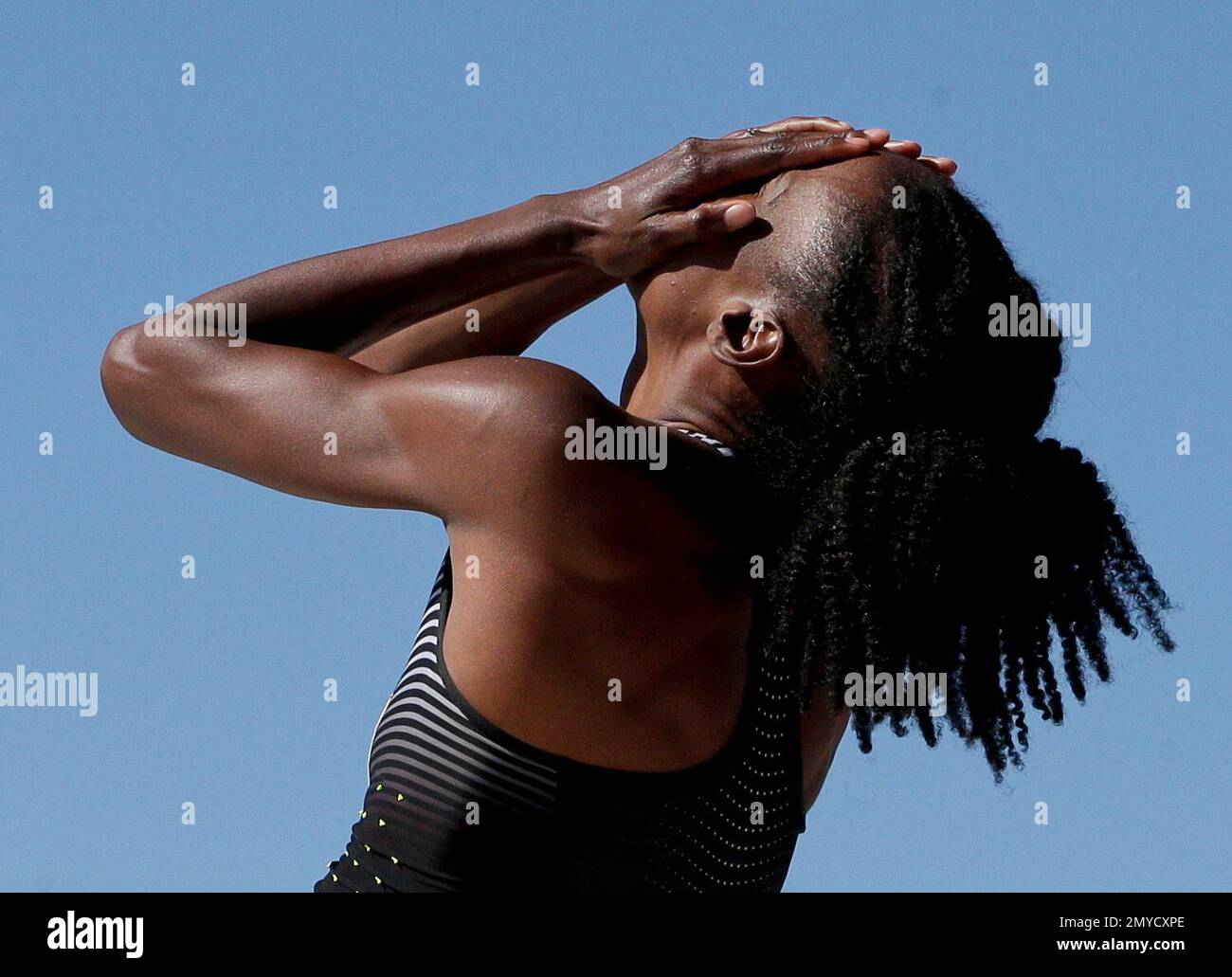 Chaunte Lowe reacts after winning the women’s high jump final at the U ...