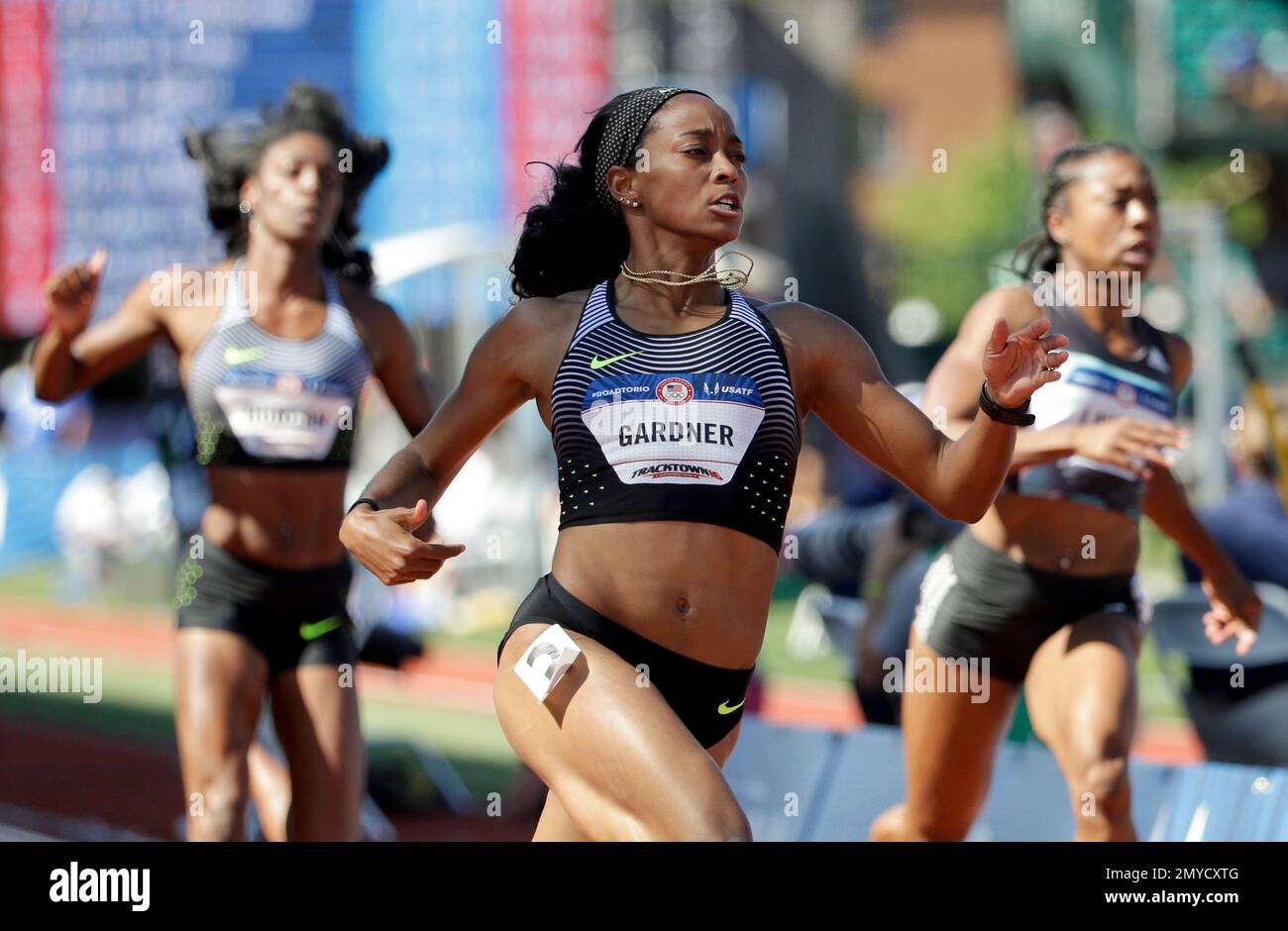 English Gardner wins her heat during for women's 100-meter semi-final ...