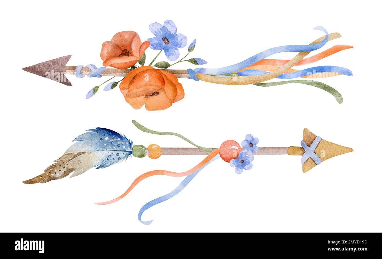 Floral arrow watercolor painting in boho style Stock Photo - Alamy