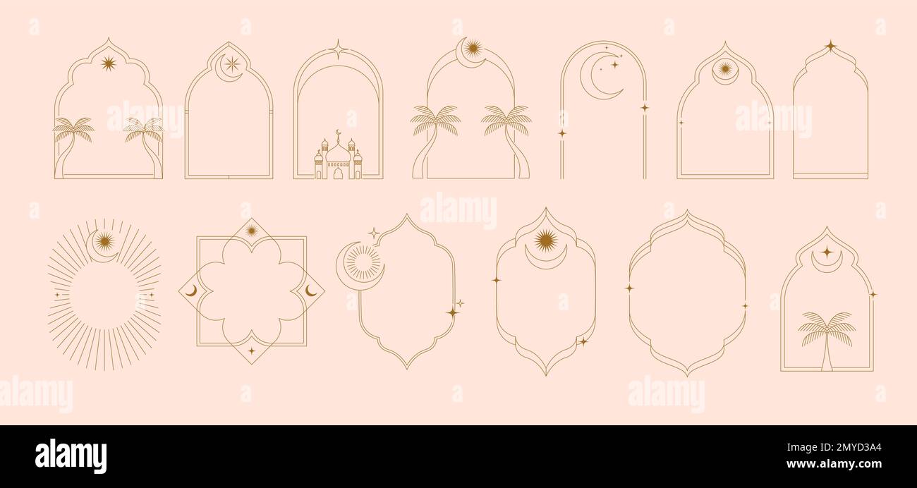 Collection of minimal linear style Islamic windows and arches with ...