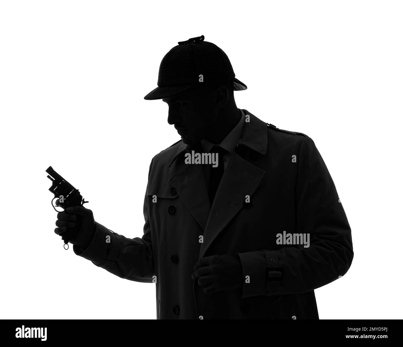 Old fashioned detective with revolver on white background Stock Photo ...