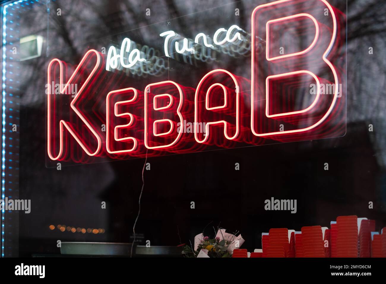 Turkish Kebab fast food restaurant window neon sign Kebab A la Turca ...