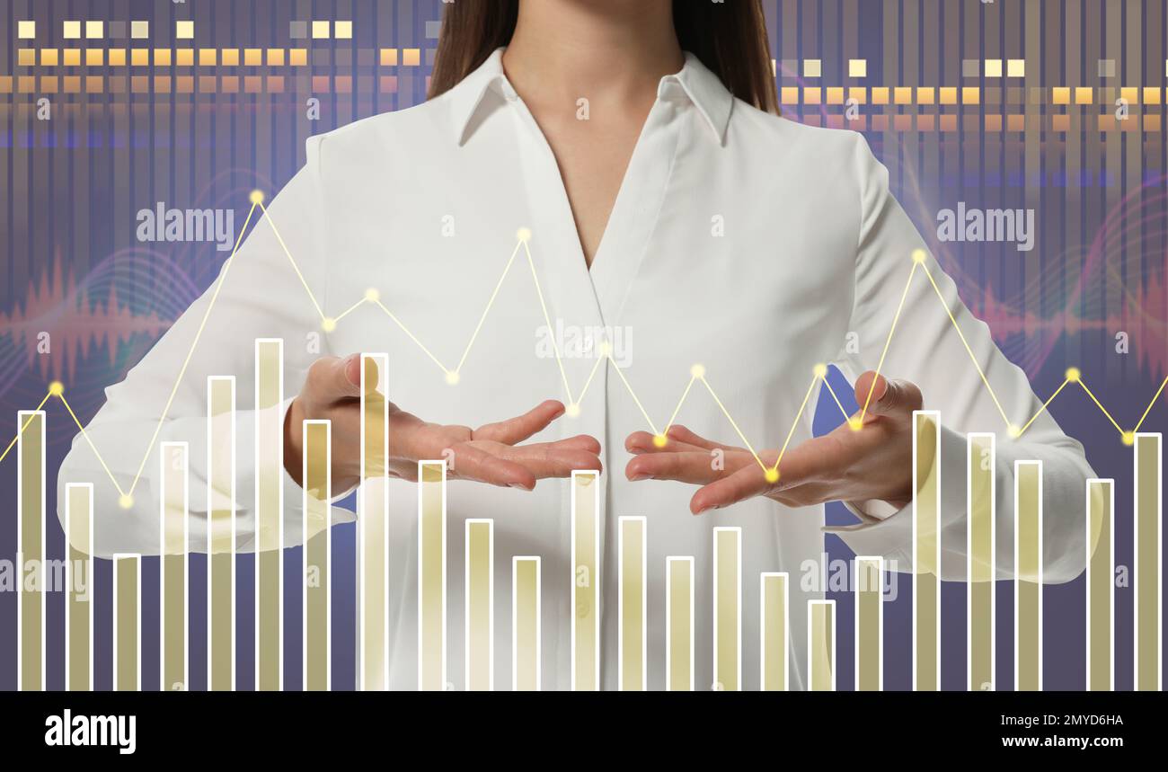 Forex trading. Double exposure of woman and charts Stock Photo - Alamy