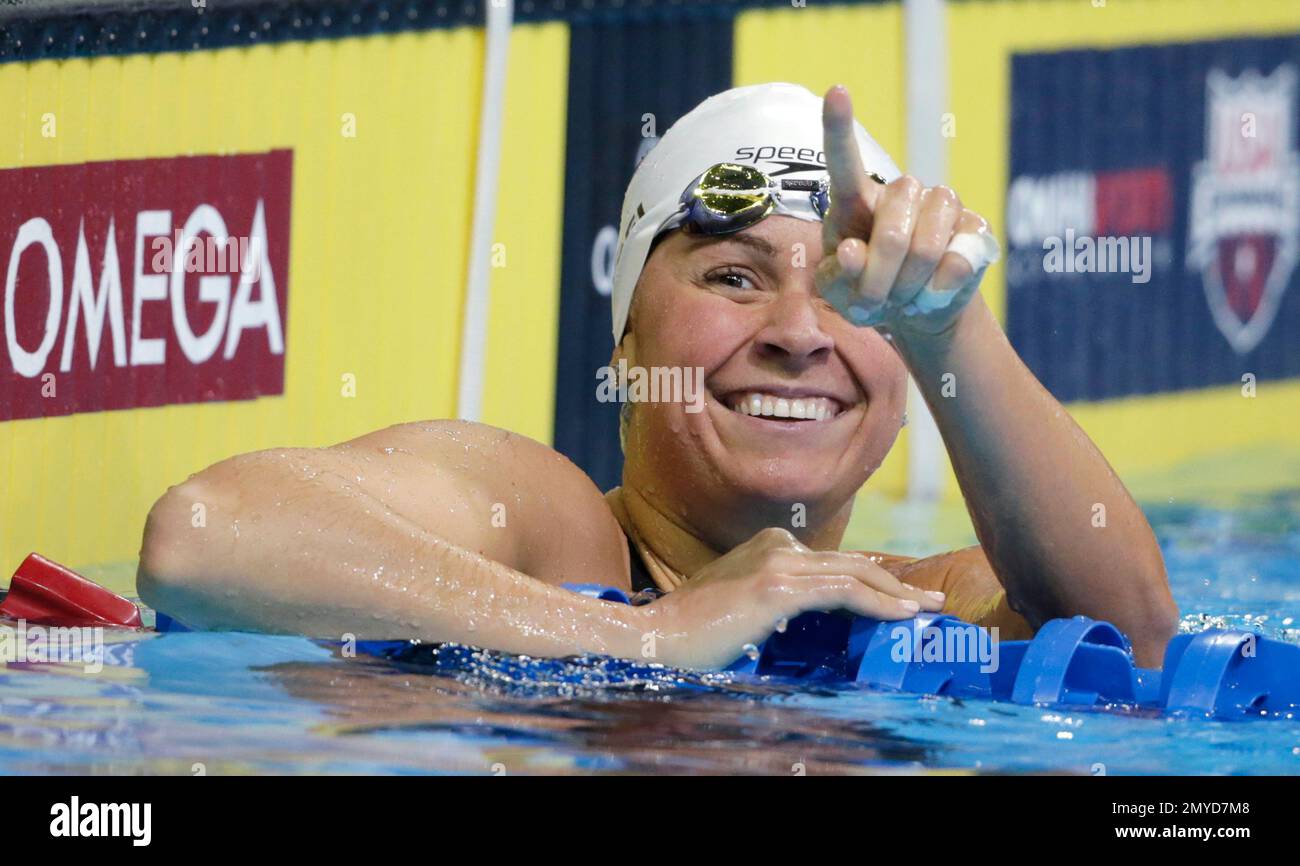 Elizabeth Beisel reacts after her heat in the women's 200-meter ...