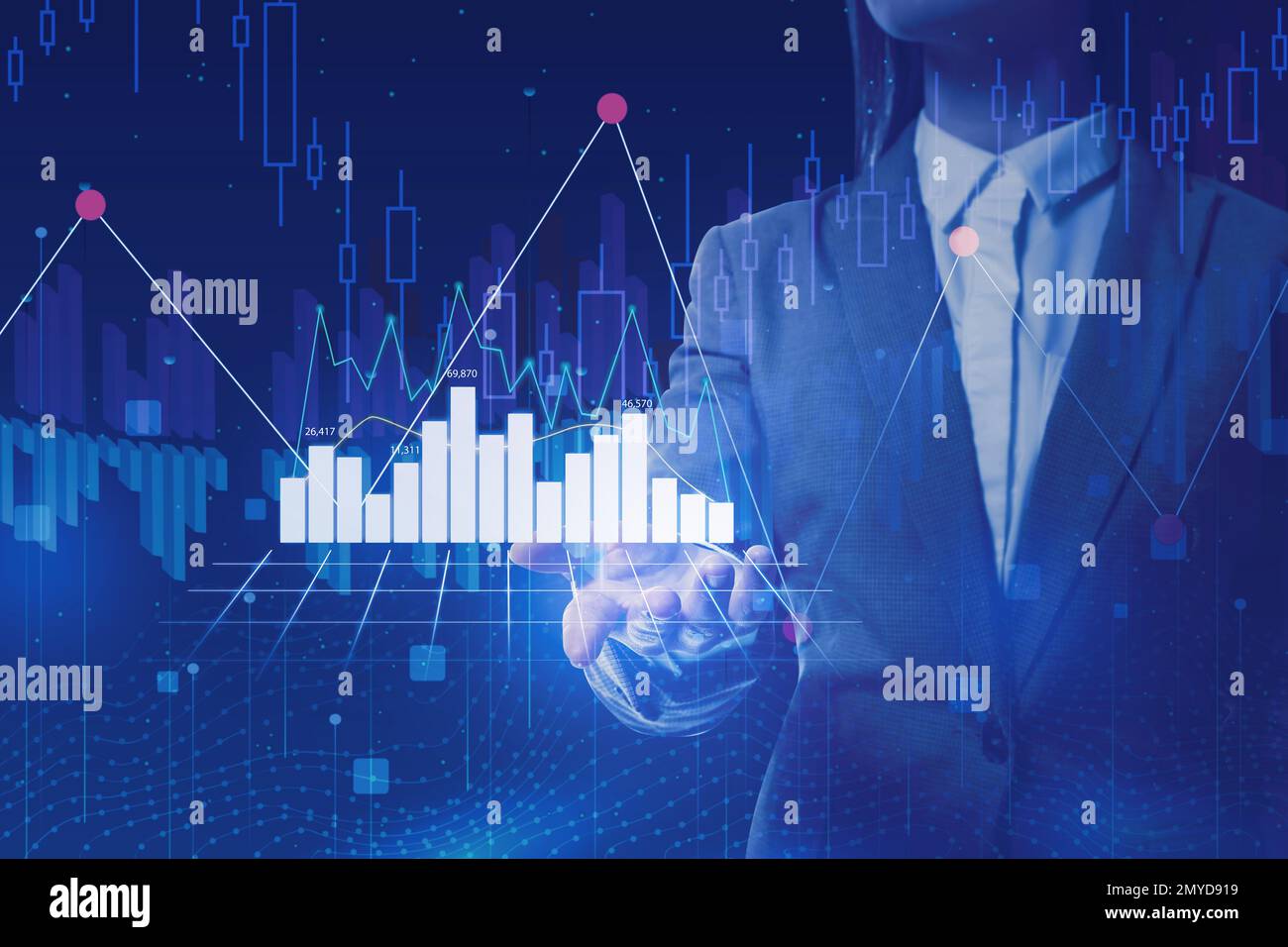 Forex trading. Double exposure of woman and charts Stock Photo - Alamy