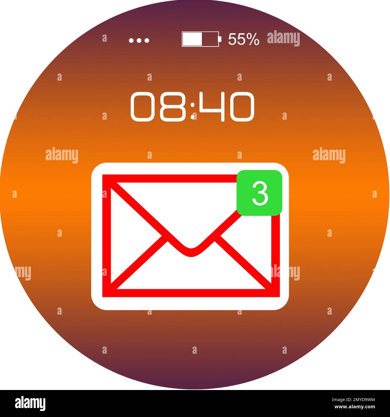 Smart watch displaying three inbox letters in mail application Stock ...