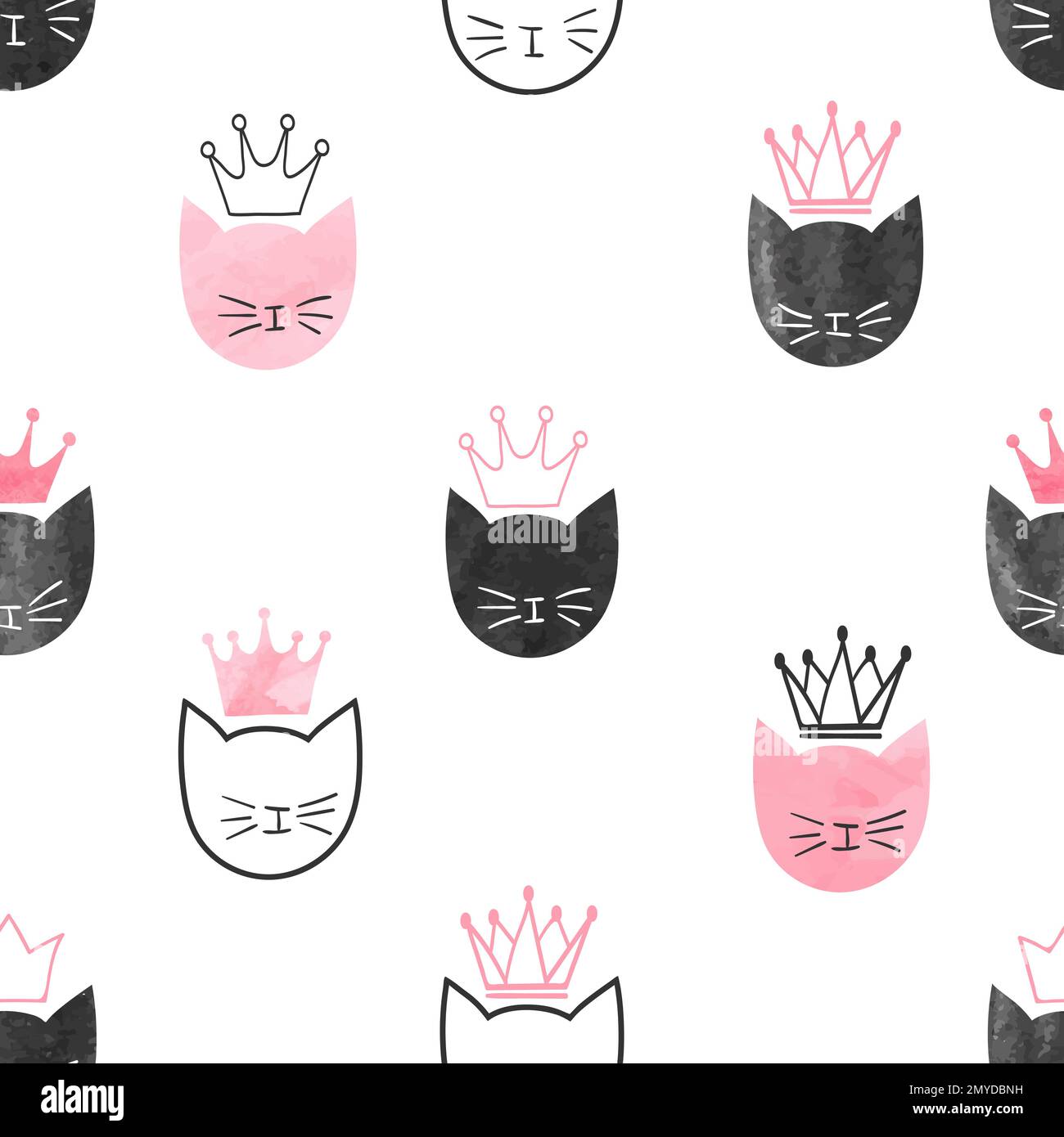 Seamless watercolor princess cats pattern. Vector background for kids ...
