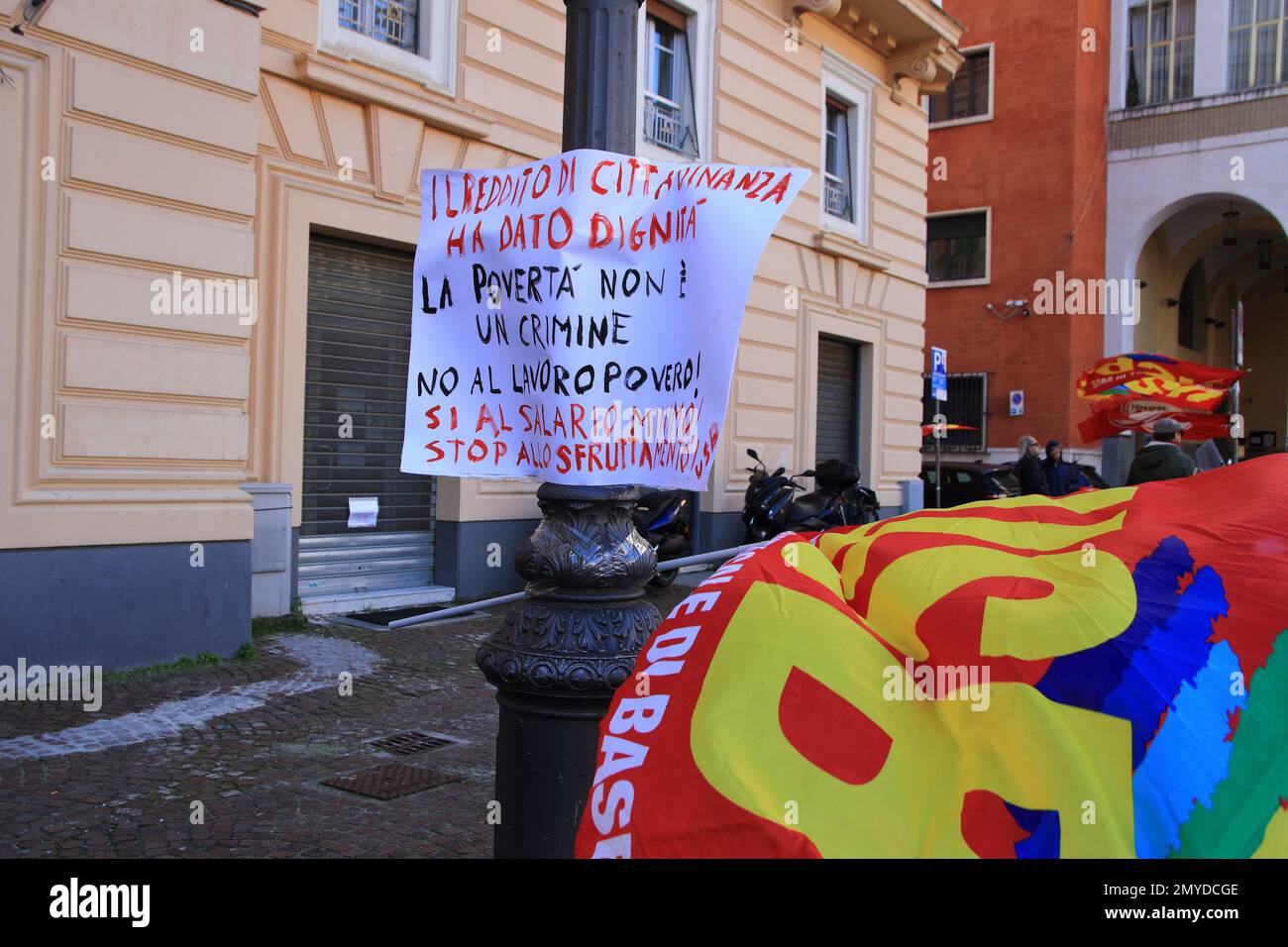 The workers of the USB union have put up signs to protest with poor ...