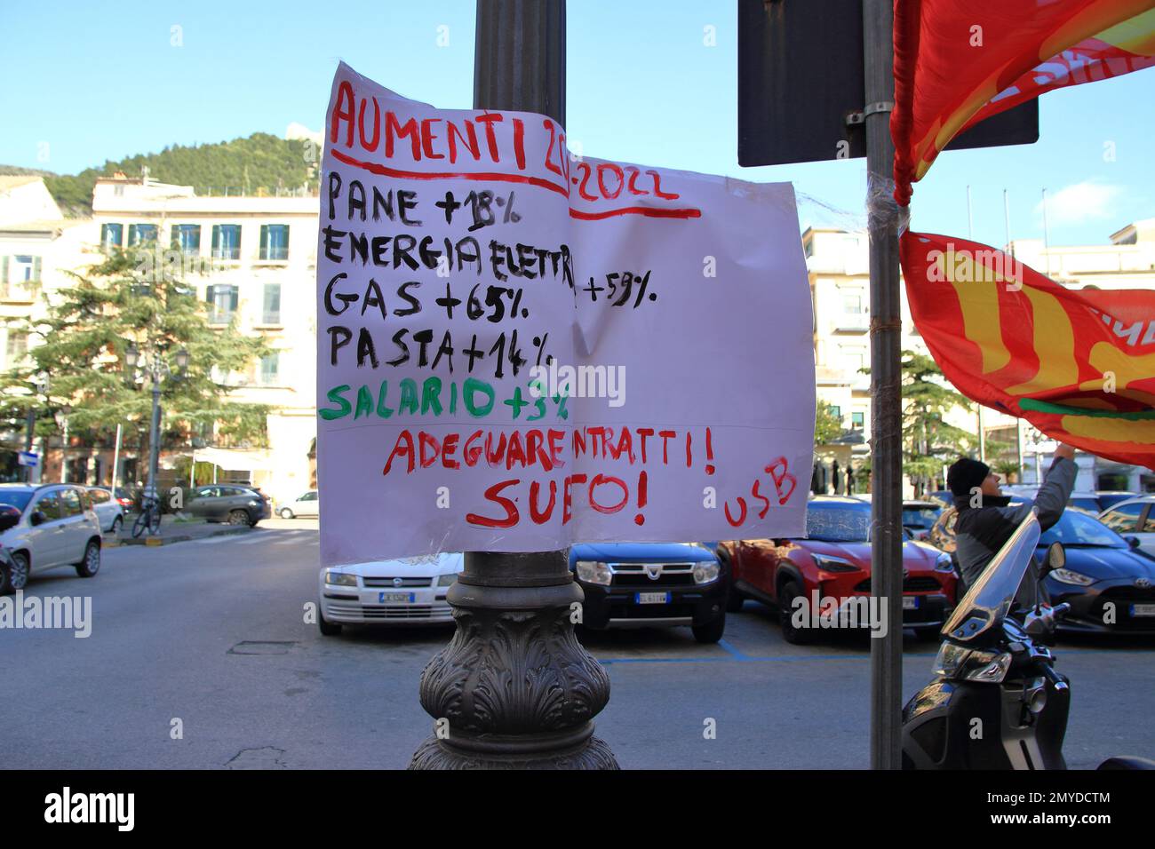 The workers of the USB union have put up signs to protest with poor ...