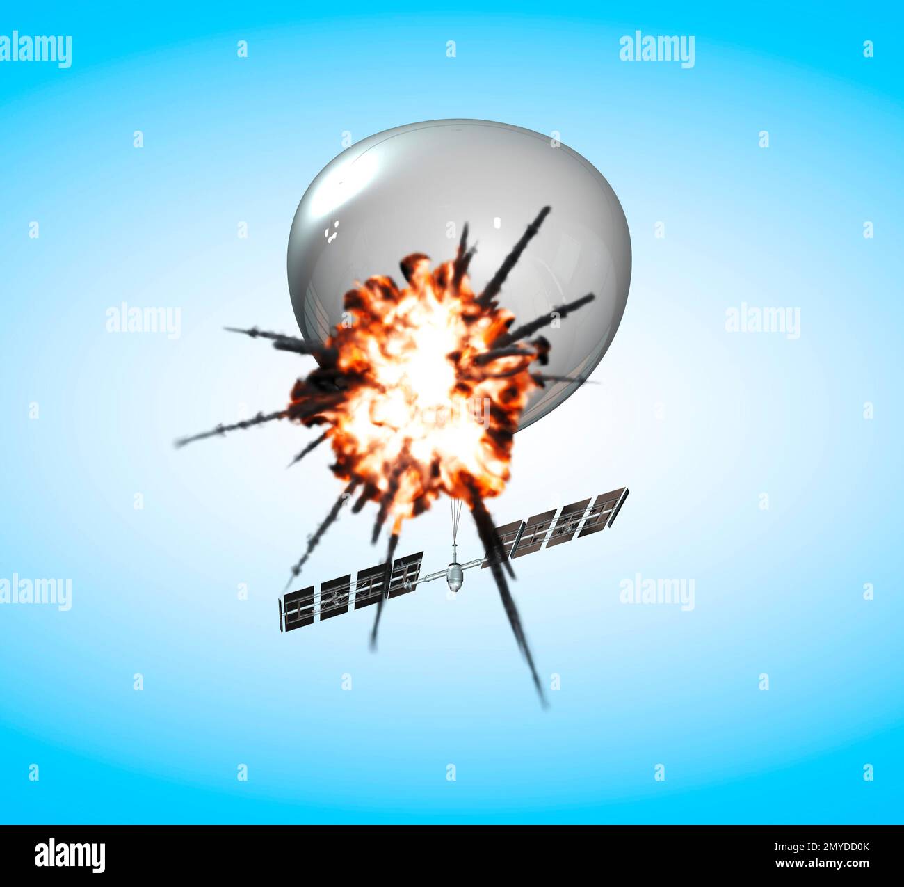 Spy balloon. Weather balloon with solar panels. View from the ground ...