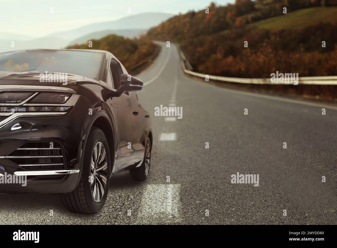 Road trip. Car driving on asphalt highway, space for text Stock Photo ...