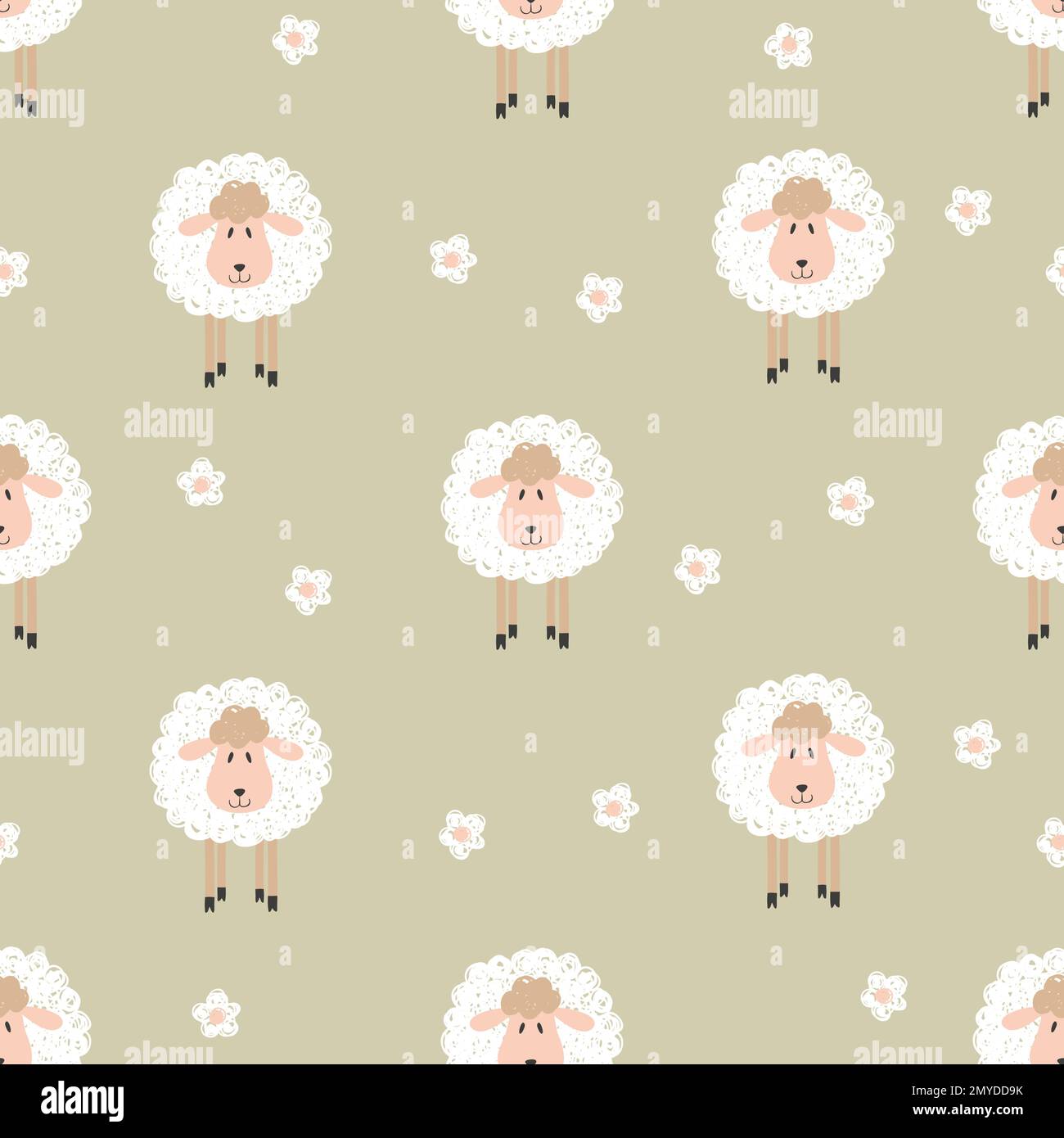 Seamless pattern with cute sheep. Vector background for kids Stock ...