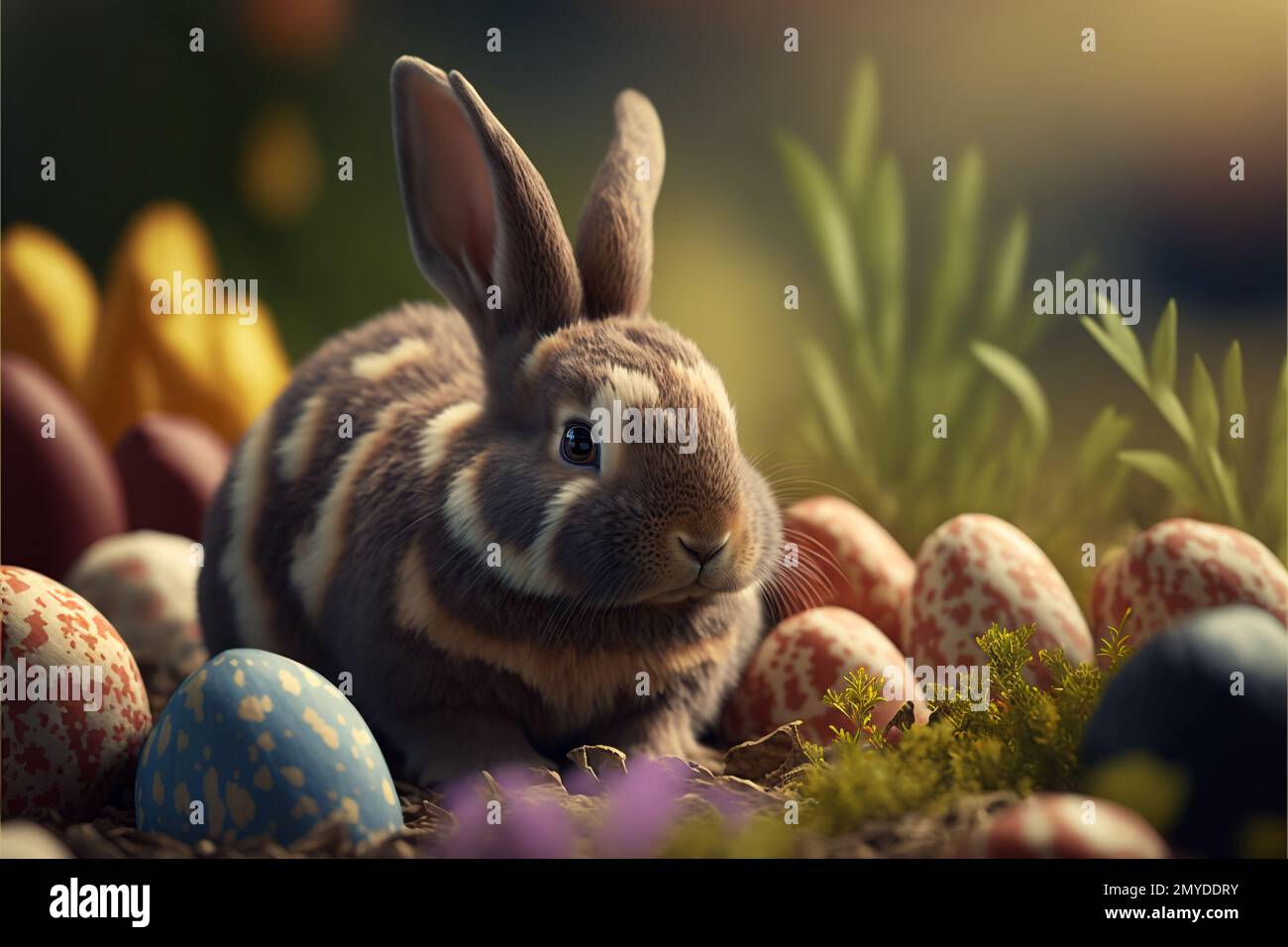 Happy Easter . 3d rendering. Typographical , light, heart. Greeting ...