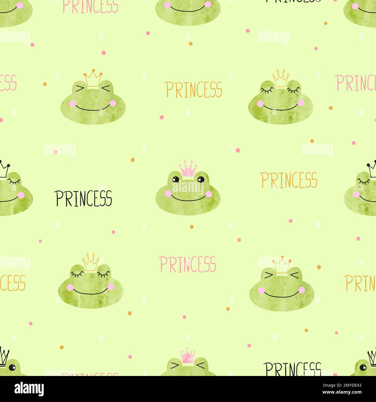 Seamless pattern with cute princess frogs. Vector background for kids ...