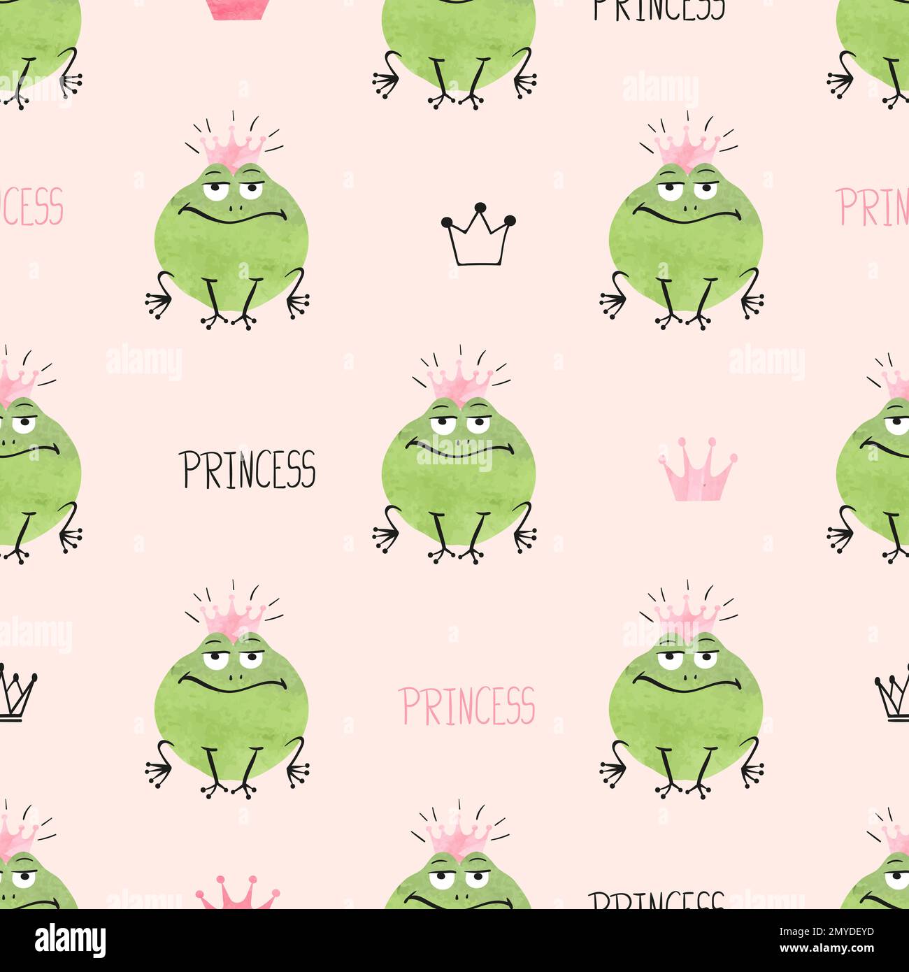 Seamless cute princess frogs pattern. Vector background for kids design ...
