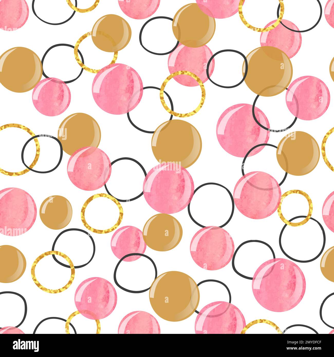 Seamless watercolor pink and golden bubbles pattern. Vector celebration ...