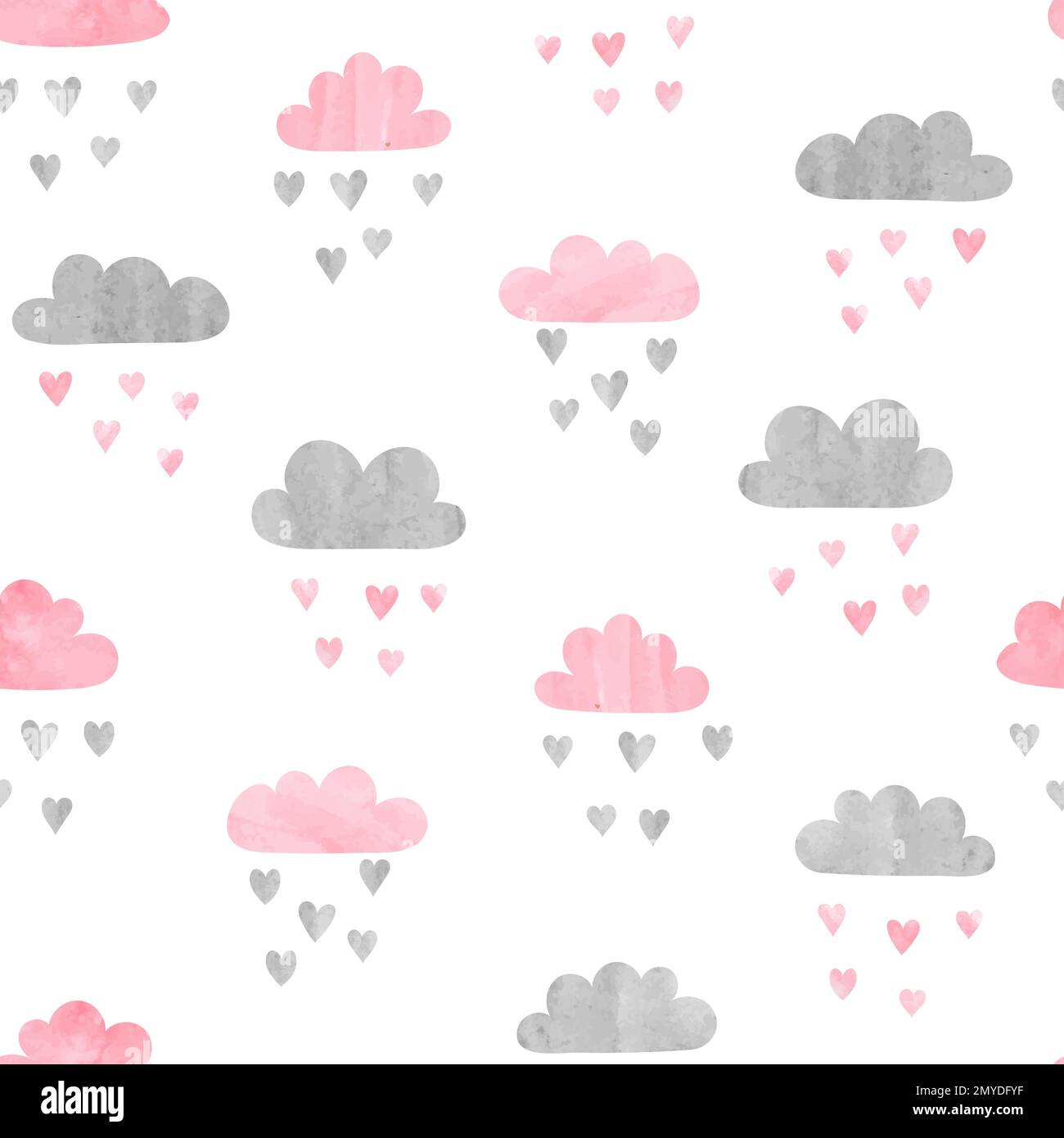 Seamless watercolor clouds pattern. Rain of hearts. Vector illustration ...