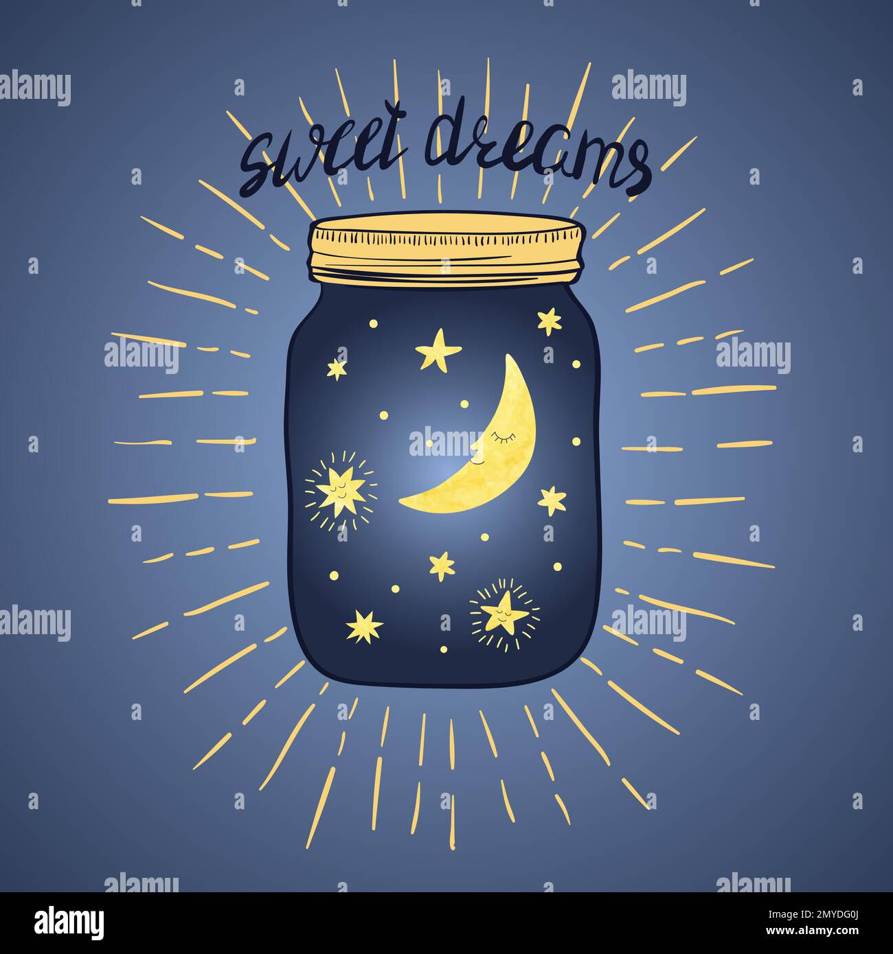 Sweet dreams vector illustration. Hand drawn jar with sleeping smiling ...