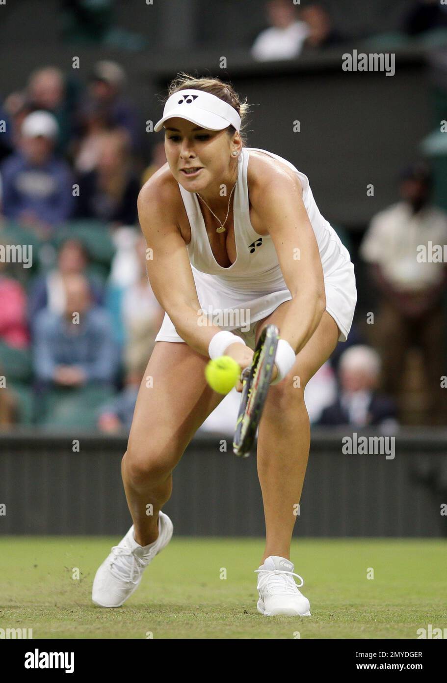 Belinda Bencic of Switzerland returns to Tsvetana Pironkova of Bulgaria ...