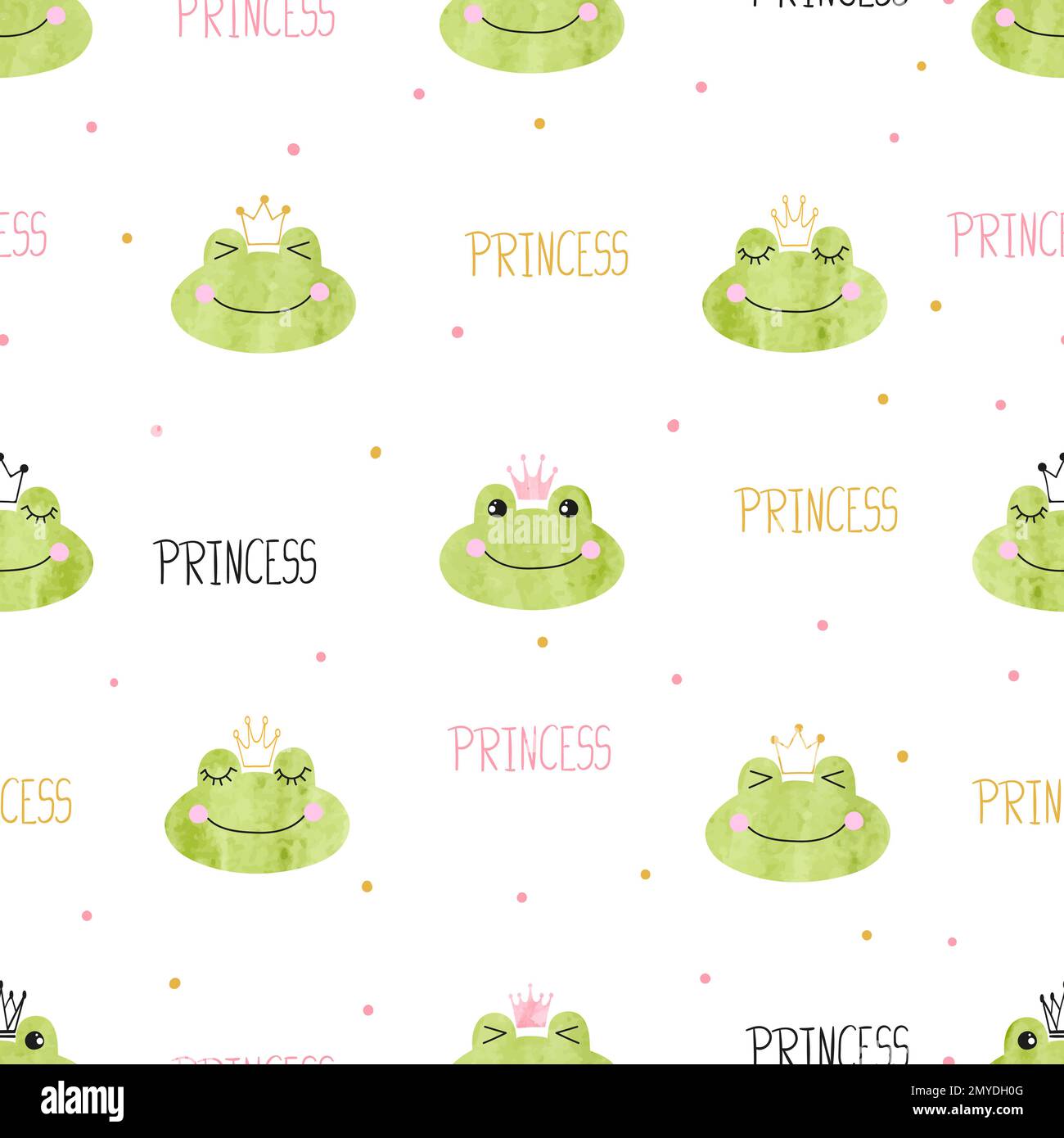 Seamless cute princess frogs pattern. Vector background for kids Stock ...