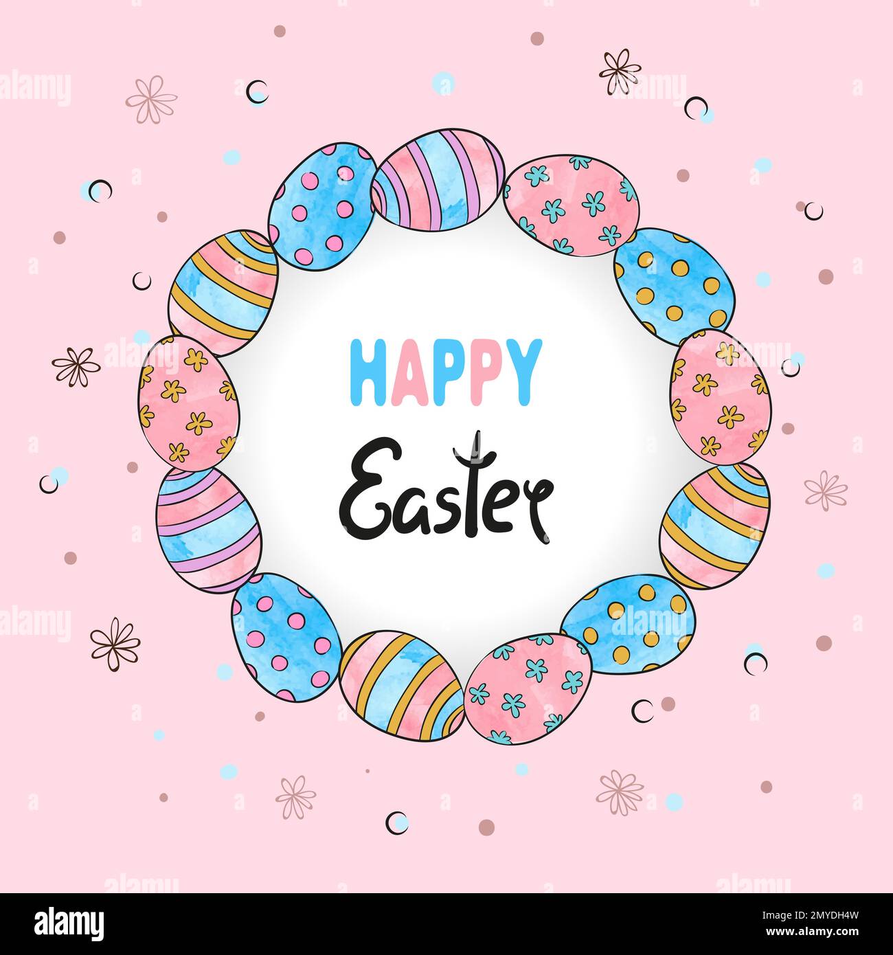 Easter card design. Circle Easter frame with watercolor eggs. vector ...