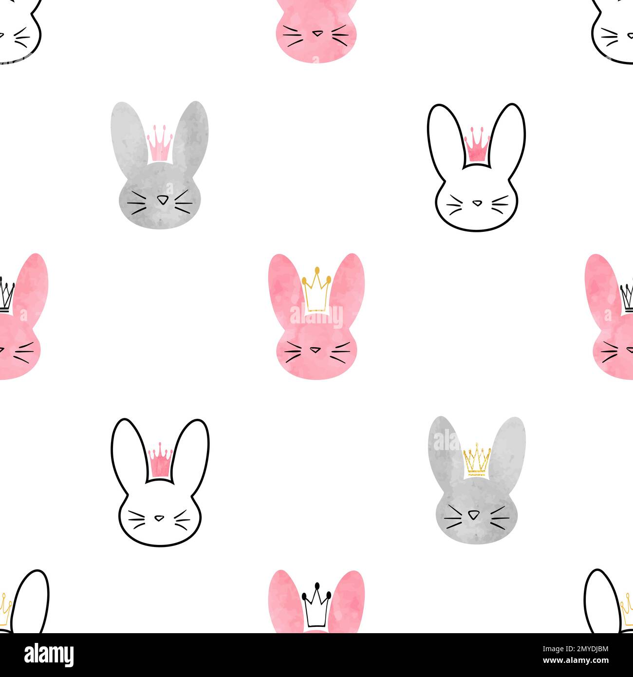 Seamless little princess bunny pattern. Vector background with cute ...