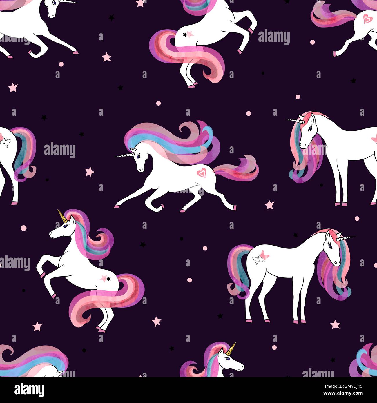 Seamless pattern with beautiful unicorns. Vector magic background for ...