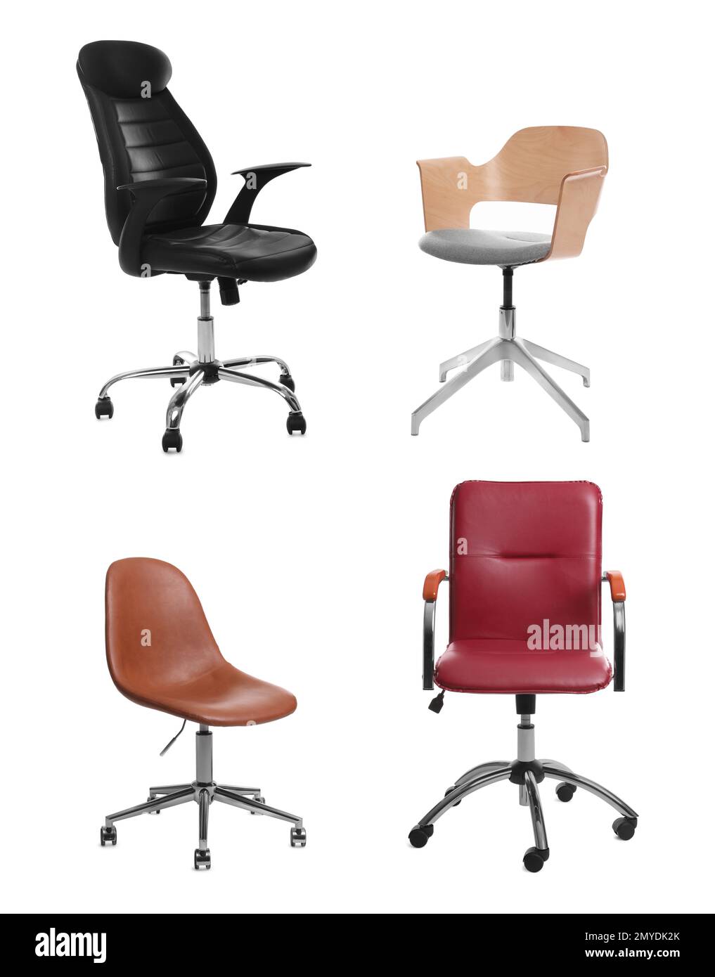 Set of different office chairs on white background Stock Photo - Alamy