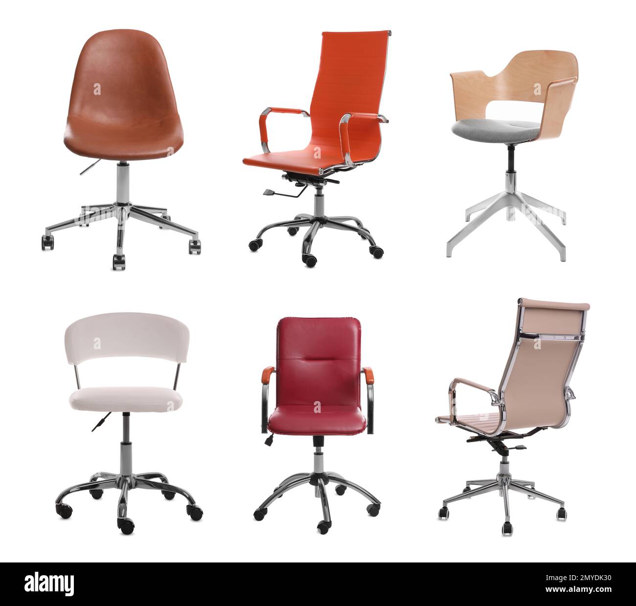 Set of different office chairs on white background Stock Photo - Alamy