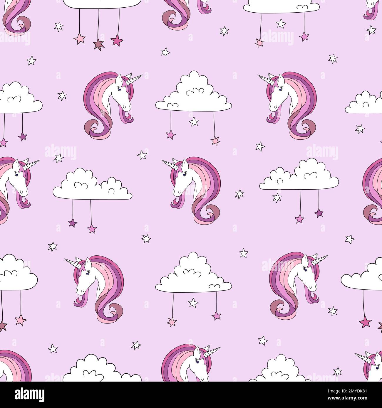 Seamless unicorns pattern. Vector illustration with clounds and unicorn ...