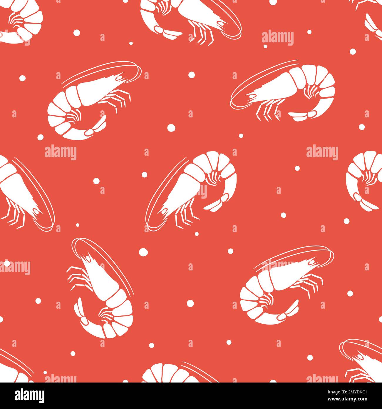 Seamless shrimps pattern in red and white colors. Vector illustration ...