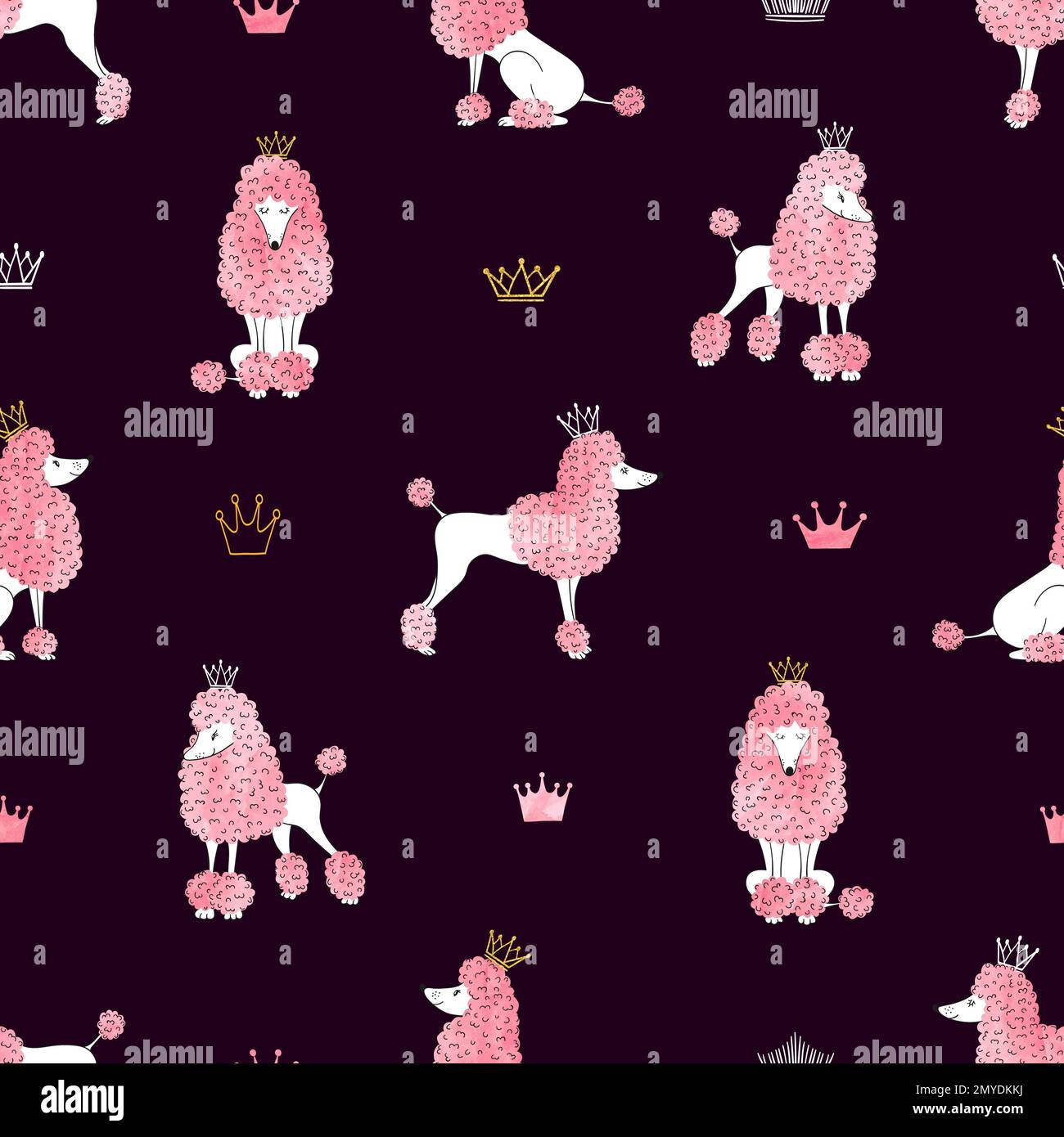 Seamless watercolor poodle pattern. Vector background with cute little ...
