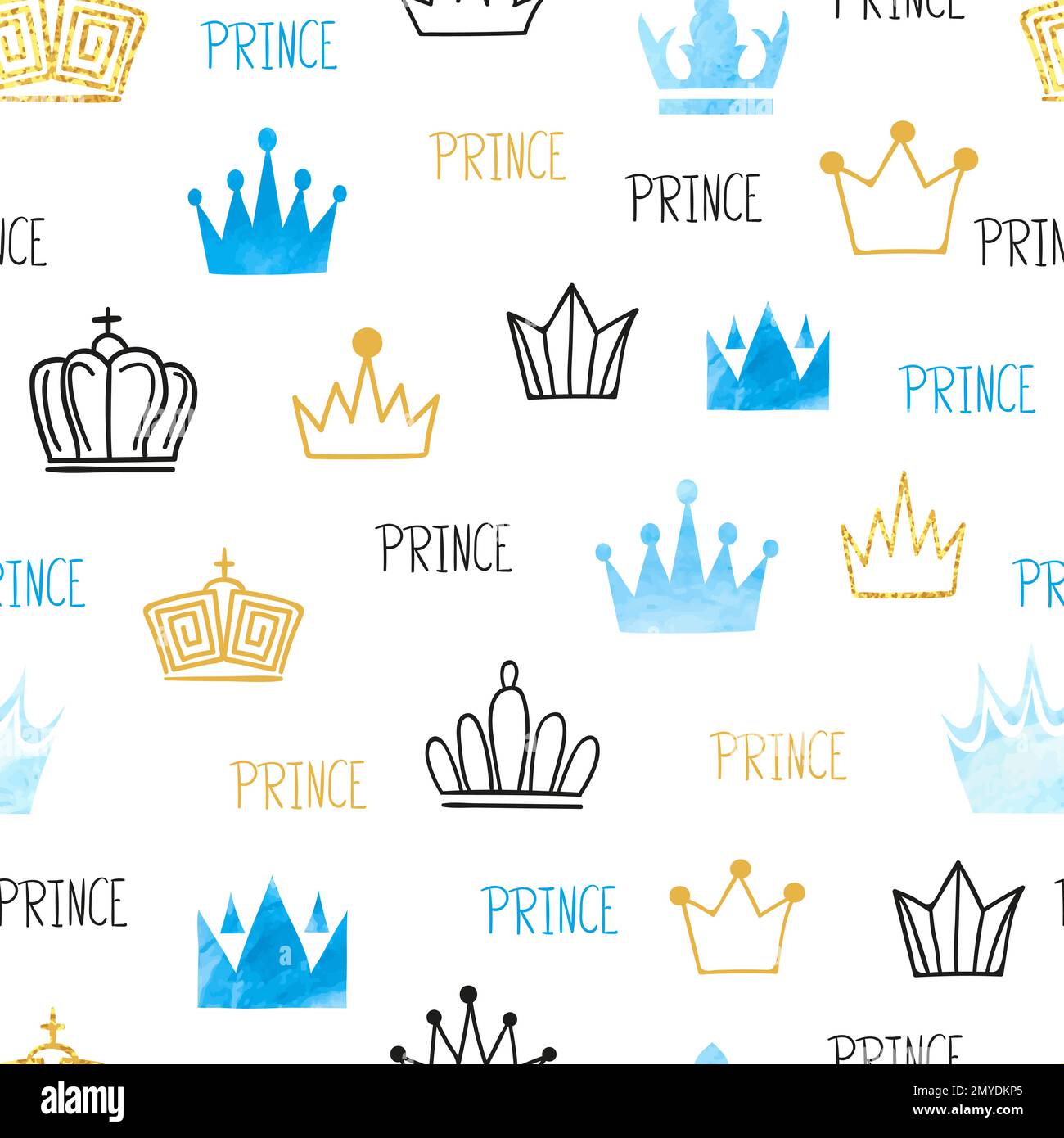 Little prince seamless pattern in blue and golden colors. Vector ...