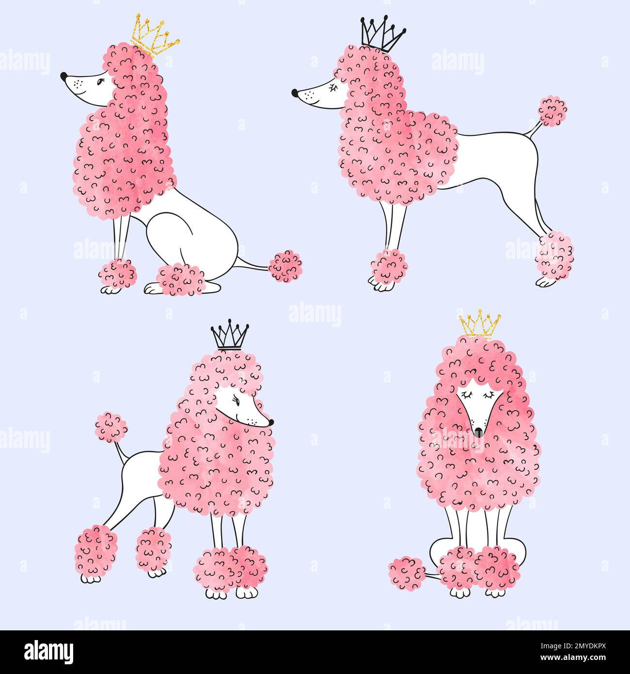 Watercolor princess poodles set. Vector illustration of cute dogs Stock ...